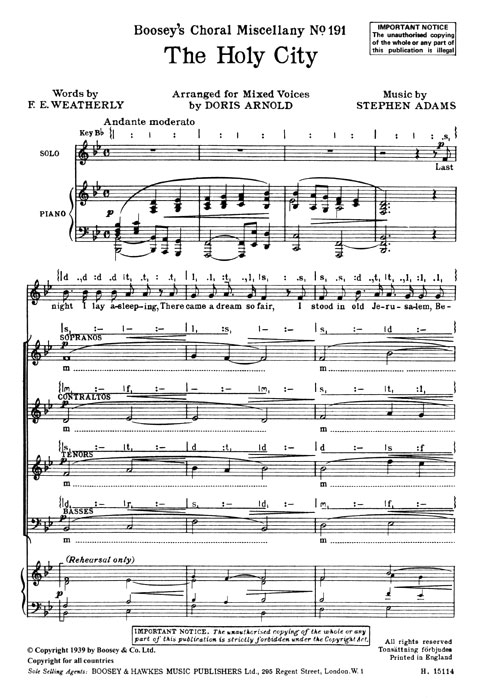 Stephen Adams - The Holy City (Soprano solo & SATB)