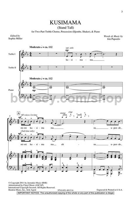 Jim Papoulis - Kusimama (2-part treble voices)
