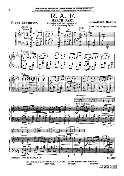 Walford Davies, Henry - RAF March Past Orchestra Set