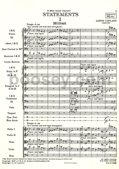 Aaron Copland - Statements (Study Score - Hawkes Pocket Score 685)