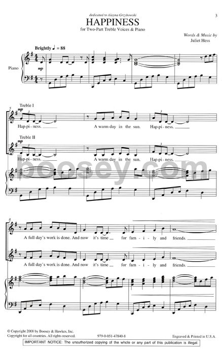 Juliet Hess - Happiness (2-part Treble Voices & Piano)