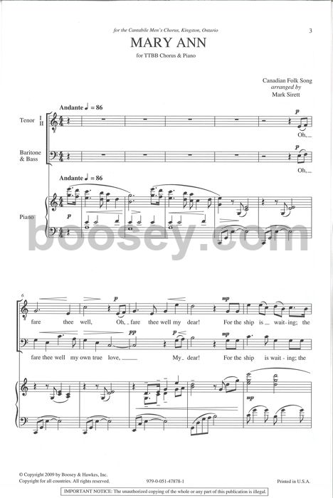 Mark Sirett - Mary Ann (TTBB & Piano)