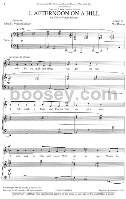 Ned Rorem - Afternoon on a Hill (2-part Treble Voices & Piano)