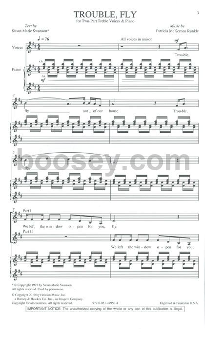 Patricia McKernon Rundle - Trouble, Fly (2-part Treble Voices & Piano)