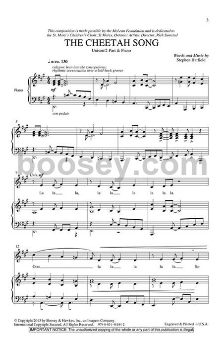 Stephen Hatfield - Cheetah Song (SA or Unison)