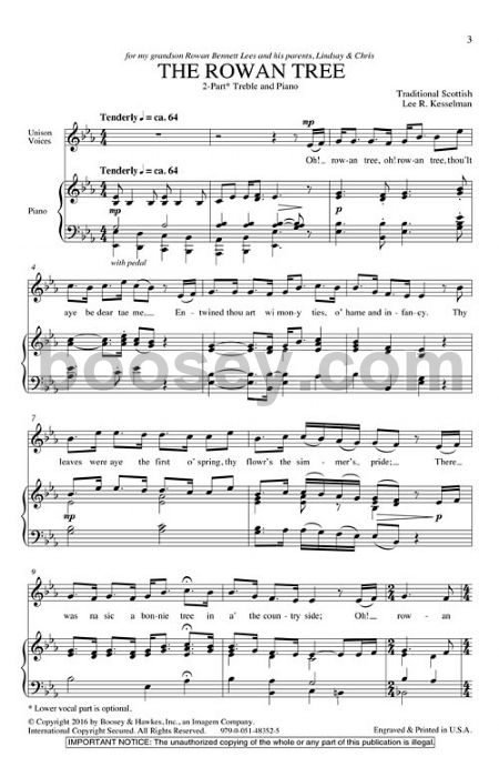 Lee Kesselman - The Rowan Tree (2-part Treble Voices & Piano)