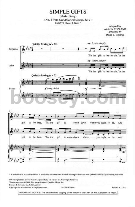Aaron Copland - Simple Gifts (SATB & Piano)