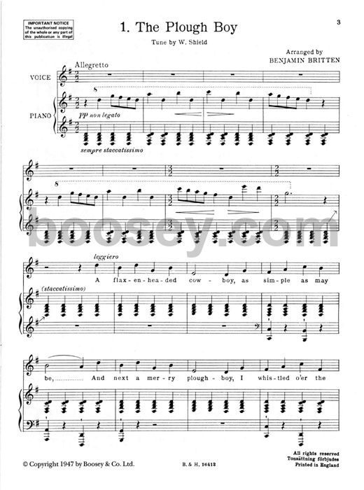 Benjamin Britten Folksong Arrangements Vol 3 Medium Voice And Piano
