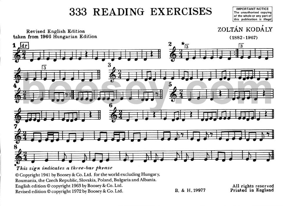 Zoltán Kodály - Choral Method - 333 Reading Exercises (Unison)