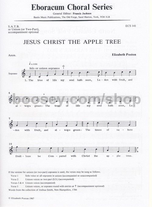 Elizabeth Poston - Jesus Christ The Apple Tree (SATB) (Eboracum Choral ...