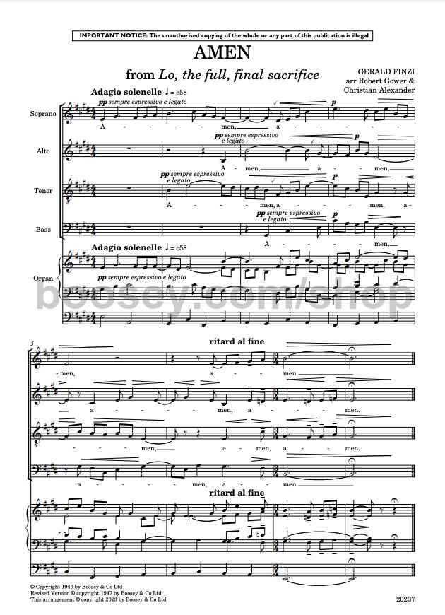 Finzi, Gerald - Amen (SATB & Organ) - Digital Sheet Music