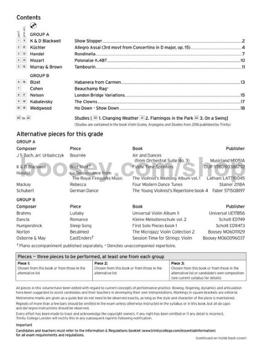 Violin Exam Pieces Grade 3 2016 2019 Score Part And Cd Trinity